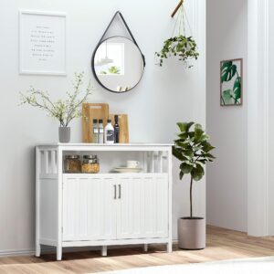 HOMCOM Sideboard Buffet Cabinet, Kitchen Cabinet, Coffee Bar Cabinet with 2 Doors and Adjustable Shelves for Entryway Living Room, White