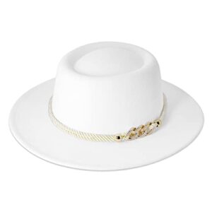 lisianthus women wide brim fedora hat with belt buckle pork pie hat white