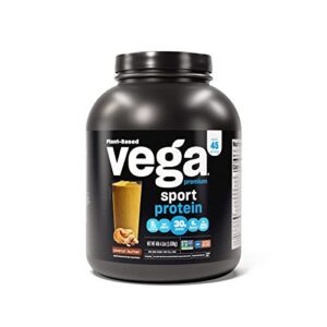 vega premium sport protein peanut butter protein powder, vegan, non gmo, gluten free plant based protein powder drink mix, nsf certified for sport, 4lb 4.1 oz