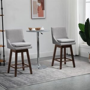 HOMCOM Bar Height Bar Stools Set of 2, Armless Upholstered Swivel Barstools Chairs with Soft Padding Cushion and Wood Legs, Light Gray