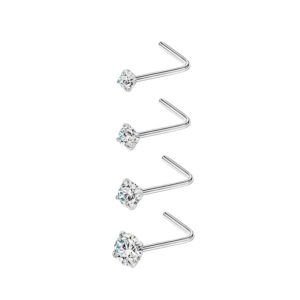 fansing 4pcs 22g nose rings studs 1.5mm 2mm 2.5mm 3mm cz diamond nose studs cubic zirconia nose stud silver l shaped nose studs for women nostril piercing jewelry 22 gauge