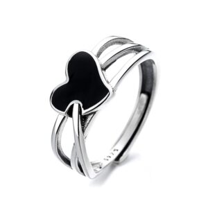 black heart open statement rings sterling silver 925 adjustable multi layers engagement promise ring endless love eternity wedding bands wrap finger band for women