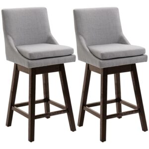 homcom bar height bar stools set of 2, armless upholstered swivel barstools chairs with soft padding cushion and wood legs, light gray