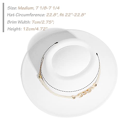 Lisianthus Women Wide Brim Fedora Hat with Belt Buckle Pork Pie Hat White