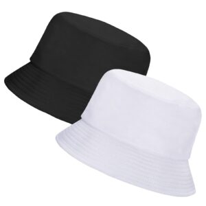 rosoz 2 pack bucket hat for women men summer travel beach sun hat outdoor cap unisex bucket hats black/white