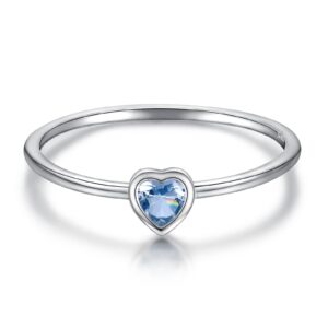 simple heart birthstone ring for women 925 sterling silver stackable promise ring with colorful cubic zirconia minimalist jewelry gift (march, 6)