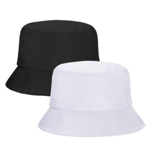 Rosoz 2 Pack Bucket Hat for Women Men Summer Travel Beach Sun Hat Outdoor Cap Unisex Bucket Hats Black/White