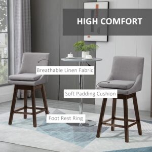 HOMCOM Bar Height Bar Stools Set of 2, Armless Upholstered Swivel Barstools Chairs with Soft Padding Cushion and Wood Legs, Light Gray