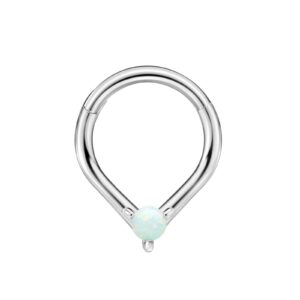 FANSING White Opal Septum Rings for Women 16 Gauge Septum Clicker Surgical Steel Septum Piercing Rings 16g Septum Jewelry 8mm Teardrop Septum Hoop