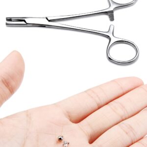 Vsnnsns 316L Surgical Stainless Steel 3MM Dermal Anchor Piercing Clamps Forceps Pliers with 3mm Internally Threaded G23 Solid Titanium Ball CZ Dermal Anchor Piercing Jewelry Kit Tools