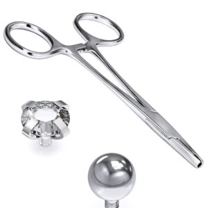 Vsnnsns 316L Surgical Stainless Steel 3MM Dermal Anchor Piercing Clamps Forceps Pliers with 3mm Internally Threaded G23 Solid Titanium Ball CZ Dermal Anchor Piercing Jewelry Kit Tools