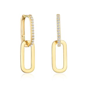 lilie&white pave cubic zircon convertible link earrings for women 14k gold hoop earrings for women paperclip link chain jewelry drop dangle earrings set for women