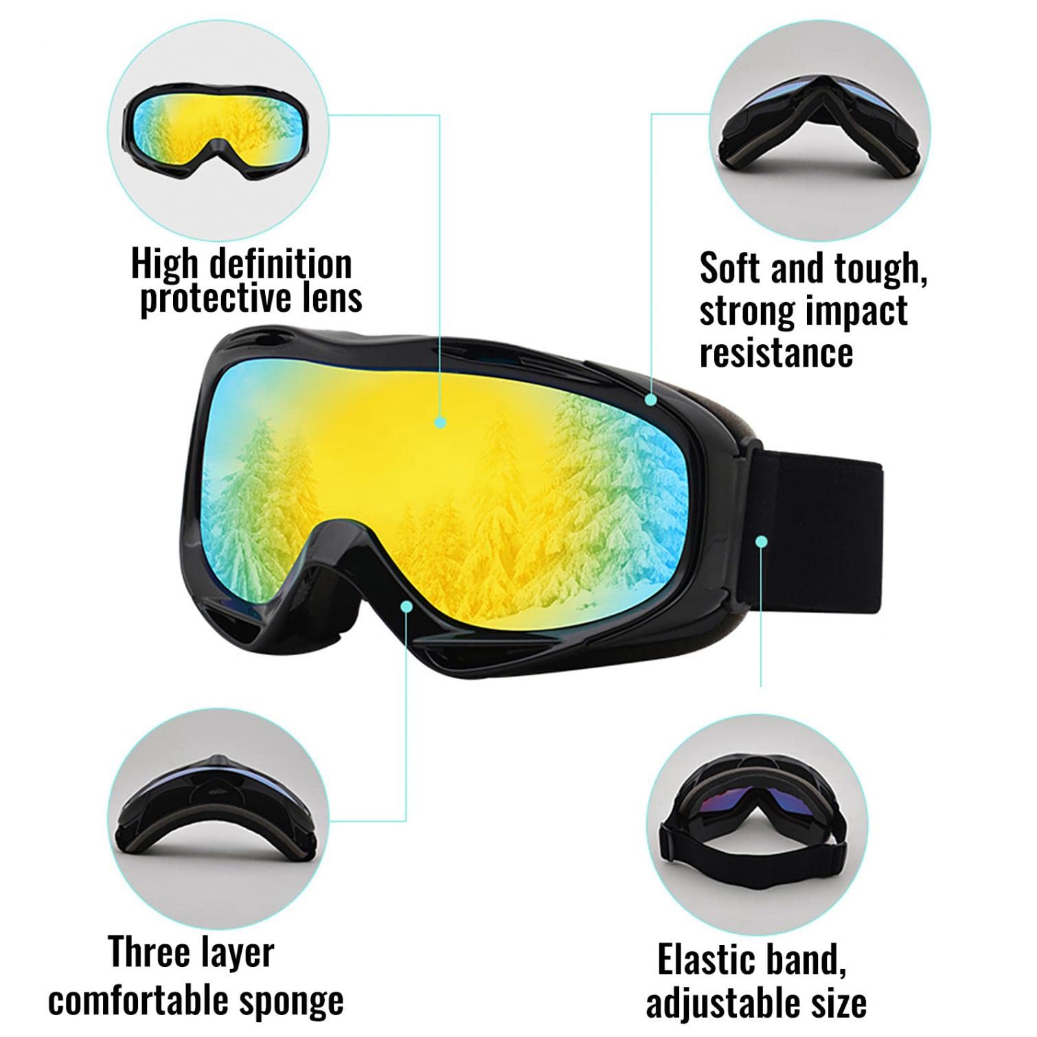 OSTF 1 Pack Ski Goggles, Snowboard Snow Goggles for Men Women Kids Adult Youth, UV Protection Anti-fog Motorcycle Goggles