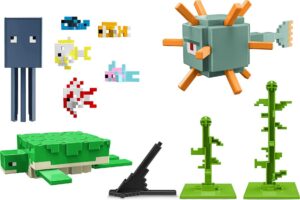 mattel minecraft aquatic defenders figure pack with 8 action figures, authentic video-game characters, collectible set, 3.25-inch scale