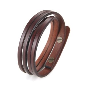 hzman 8.0 inch mens handmade leather cuff bracelet steampunk style leather wrap wristband for women genuine leather bracelet（brown）