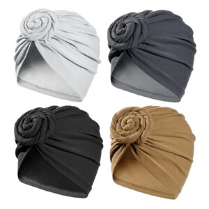 stretch turban hats for women - african knot headwraps soft pre tied bonnet hair wrap pretied for black women