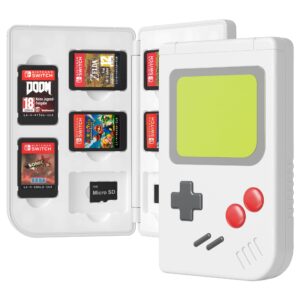 game card case for nintendo switch (2019 & 2021 oled),nintendo switch lite,10 game cards & 10 memory sd cards strorage holder, gameboy portable slim/small size case white