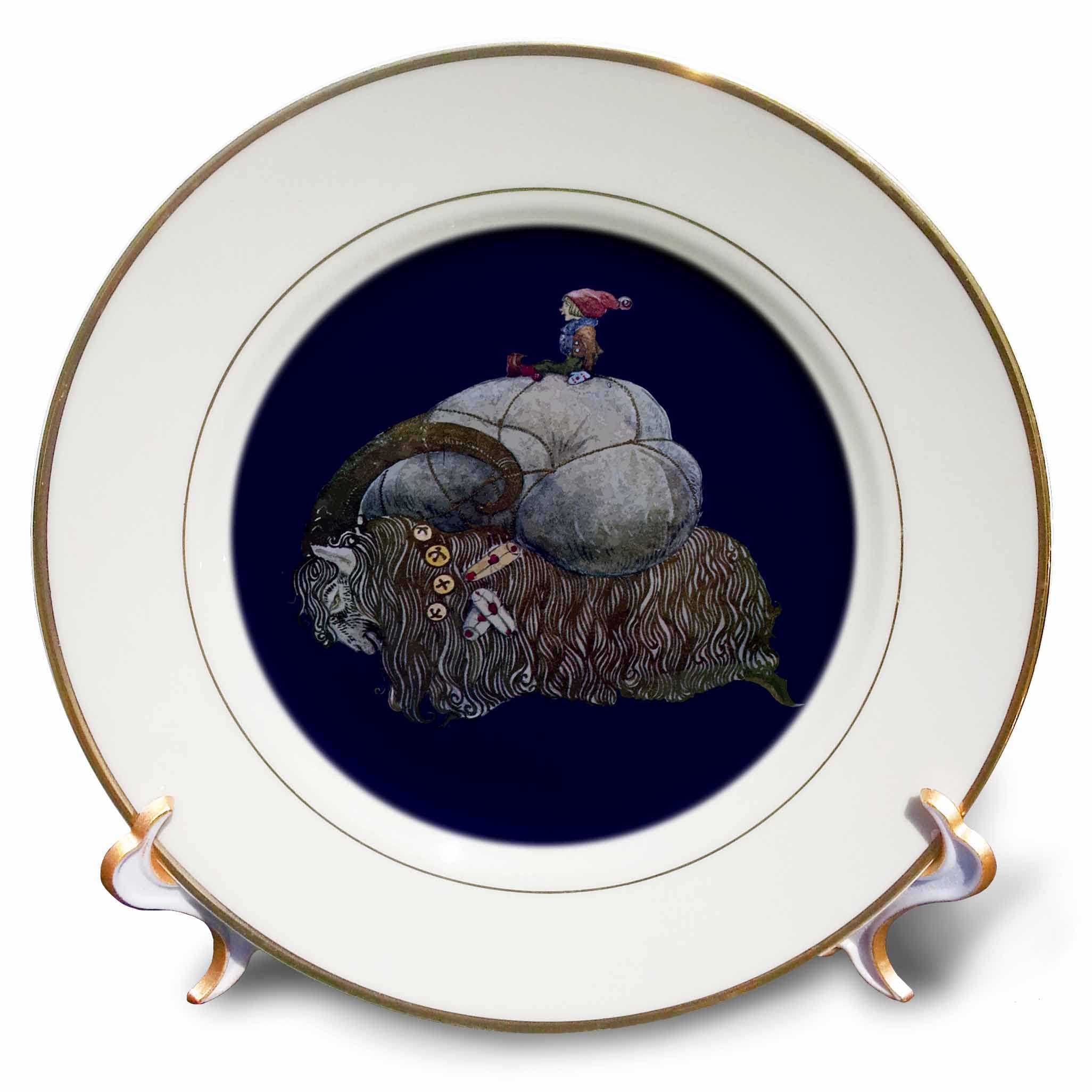 3dRose 8 inch Porcelain Plate - Scandinavian Julbocken Yule Goat After John Bauer Vector Art - Julbocken Yule Goat