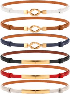 chuarry 6 packs women skinny leather belt slim adjustable waistband thin women's dress belt vintage waist belts for ladies girls, 0.4 inches wide