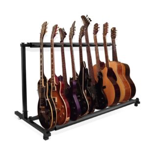 vousile guitar stand storage, bass display rack, 9 multi guitar holder for electric acoustic guitar, foldable floor stands with aluminum (9 space)