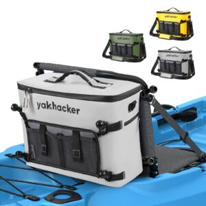 yakhacker kayak cooler, waterproof seat back cooler with lawn-chair style seats, kayak accessories bag, portable ice chest cooler for kayaking, travel, lunch, beaches &trips (silver)