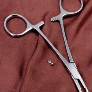 Vsnnsns 316L Surgical Stainless Steel 3MM Dermal Anchor Piercing Clamps Forceps Pliers with 3mm Internally Threaded G23 Solid Titanium Ball CZ Dermal Anchor Piercing Jewelry Kit Tools