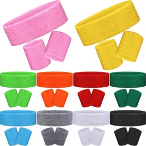 30 pieces sweat band sets includes 10 pieces sports headband 20 pieces wristbands colorful sweatbands for women men(assorted colors)