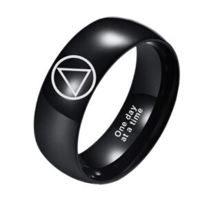 one day at a time sobriety gifts for recovery stainless steel sober anniversary finger ring,inspirational alcoholics anonymous addiction soberness recovering polished plain band for men women,#9