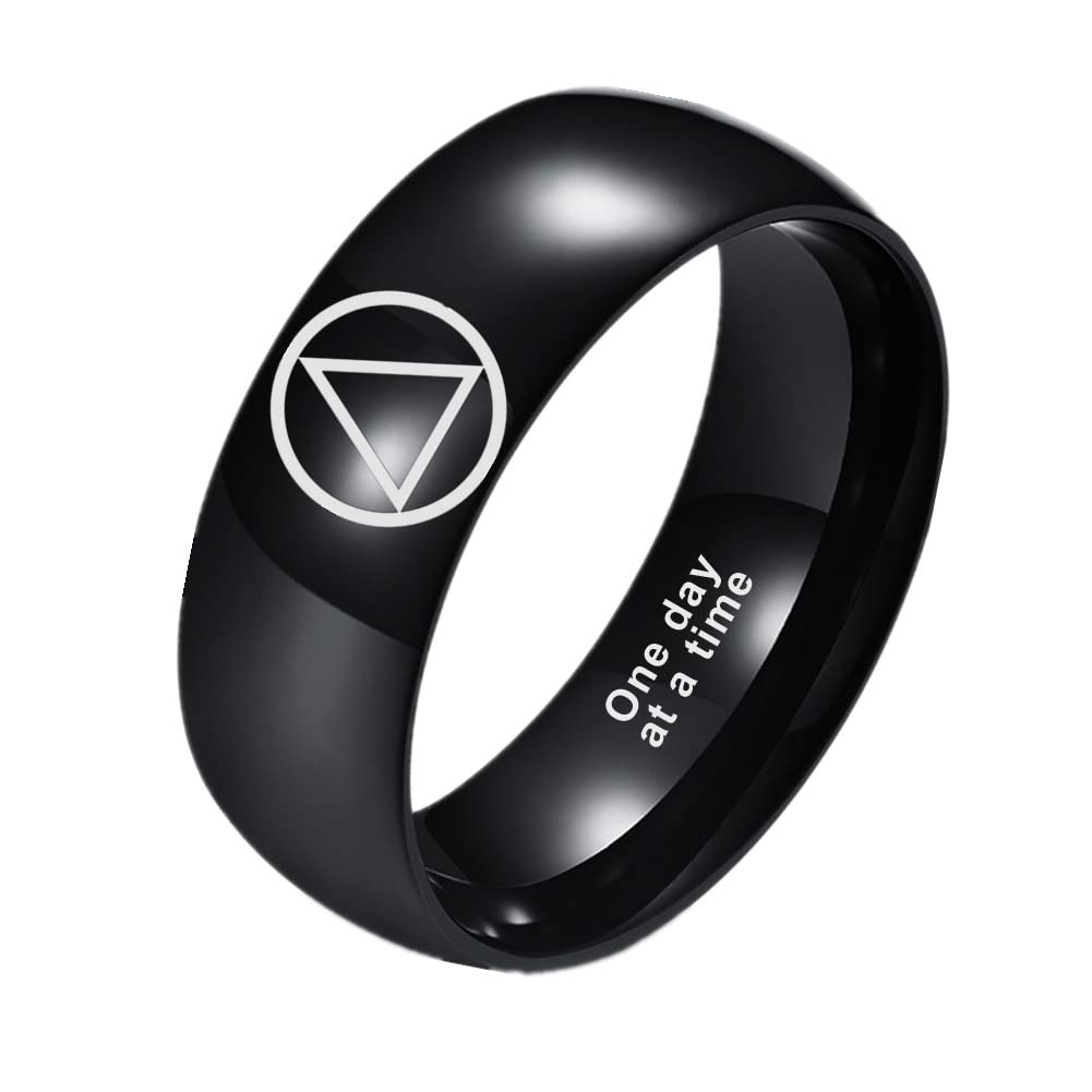 One Day At A Time Sobriety Gifts for Recovery Stainless Steel Sober Anniversary Finger Ring,Inspirational Alcoholics Anonymous Addiction Soberness Recovering Polished Plain Band for Men Women,#9