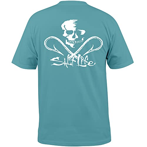 Salt Life Mens Skull and Hooks Short Sleeve Classic Fit Shirt, Sea Green, X-Large