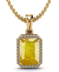 lmdprajapatis natural yellow sapphire 7.50 carat original pukhraj pendant/locket 22k gold plated for women's square shape