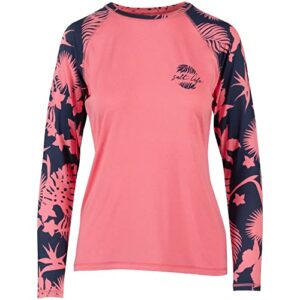 salt life escapism slx long sleeve stretch fit shirt, coral heather, x-large