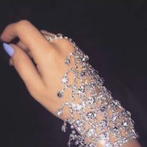 EARENT Rhinestone Bracelet Ring Silver Hand Chain Crystal Bangle Finger Ring Bracelets Wedding Hand Harness Hand Accessories for Women