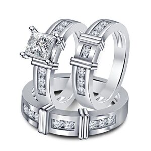 rosie collection hers couples matching rings women's 3pc wedding ring bridal sets & men's 925 sterling silver cz diamond engagement & wedding trio bridal ring set women's size 12 & men's size 7