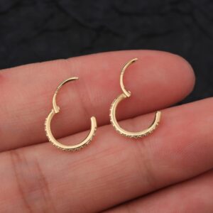 OUFER Gold Nose Ring Hoop 20G 14K Solid Gold Nose Piercing Jewelry Conch Tragus Cartilage Earring Hoop Clear CZ Paved Nose Rings for Women