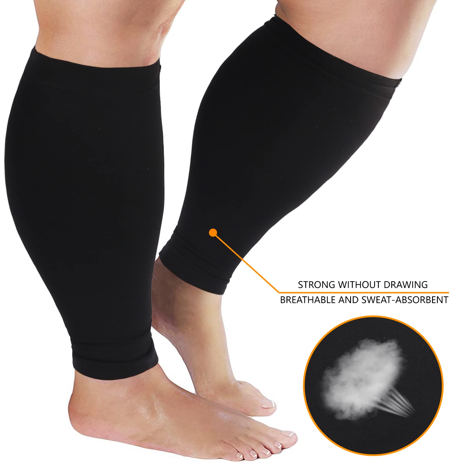 Plus Size Compression Sleeves for Calves Women Wide Calf Compression Legs Sleeves Men 3XL, Relieve Varicose Veins, Edema, Swelling, Soreness, Shin splints, for Work, Travel, Sports and Daily Wear