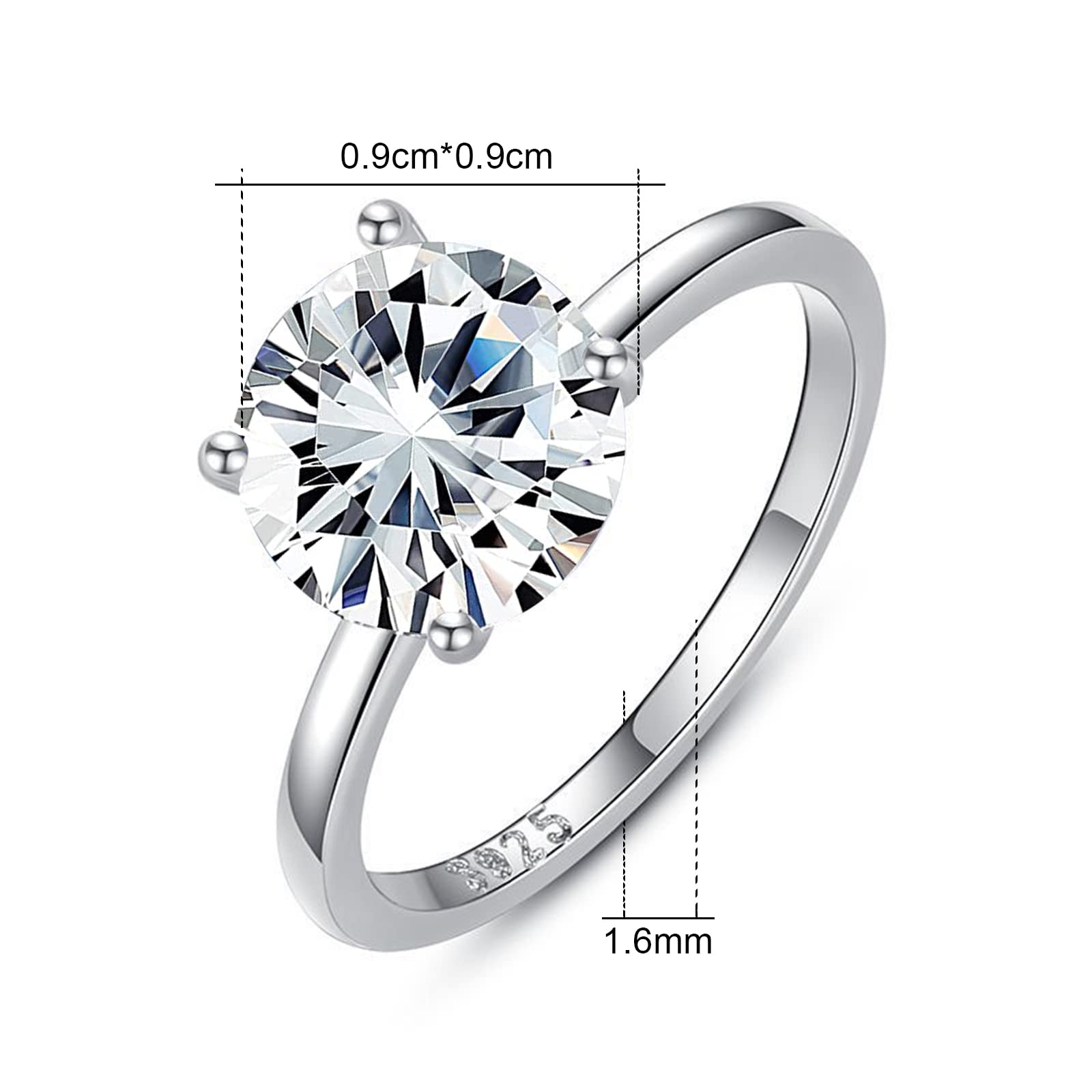 Bcughia CZ Engagement Rings for Women, Promise Rings for Women Cubic Zirconia Sterling Silver Round Zircon with 4 Claws Christmas Ring for Woman