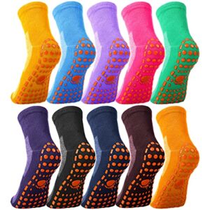 geyoga 10 pairs non slip yoga socks anti skid sticky grippers socks hospital slipper socks for men women pilates ballet barre (classic colors)