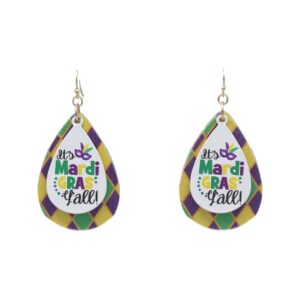 mardi gras jewelry fleur de lis earrings carnival cosplay party louisiana new orleans festival (white), one size(1.25''*2'')