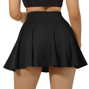 SUUKSESS Womens Pleated Tennis Skirt Crossover High Waisted Mesh Mini Skirt Athletic Golf Skorts (Black,S)