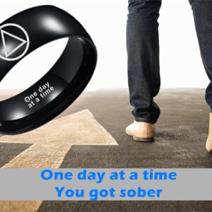 One Day At A Time Sobriety Gifts for Recovery Stainless Steel Sober Anniversary Finger Ring,Inspirational Alcoholics Anonymous Addiction Soberness Recovering Polished Plain Band for Men Women,#9