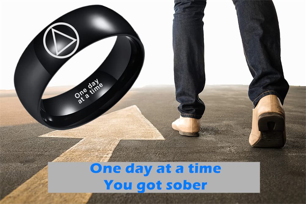 One Day At A Time Sobriety Gifts for Recovery Stainless Steel Sober Anniversary Finger Ring,Inspirational Alcoholics Anonymous Addiction Soberness Recovering Polished Plain Band for Men Women,#9