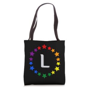 gay pride letter l monogrammed rainbow flag stars initial l tote bag