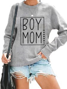 boy mom sweatshirt for women casual fall winter long sleeve pullover tops funny letter print boy mama t shirt (m, gray)