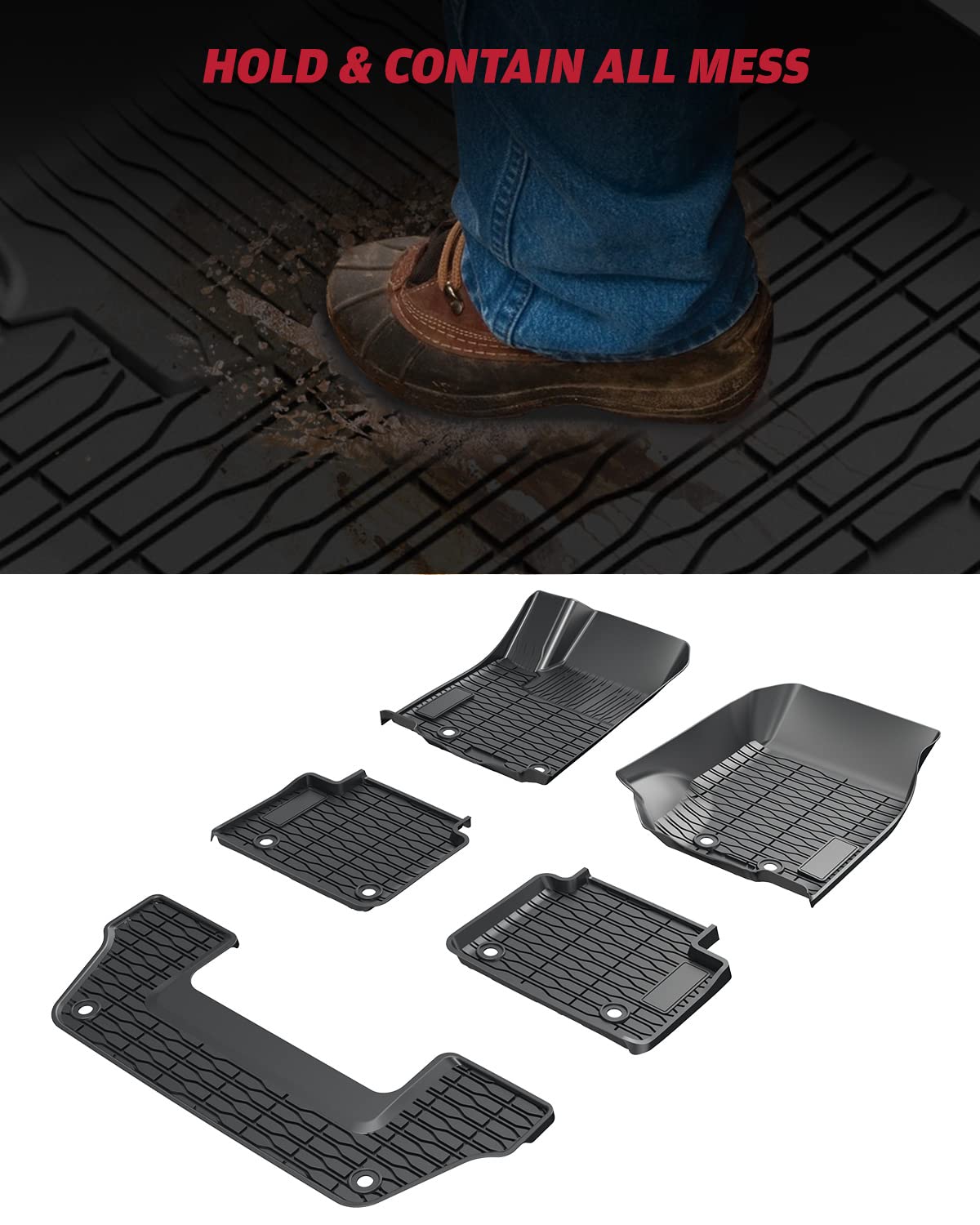 A & UTV PRO Floor Mats Fit for 2021 2022 2023 2024 Jeep Grand Cherokee L/WL, All Weather Floor Liners Full Kit for Three Row Models, Replace OEM 82216639AA,82216640AA,82216152AC, 3 Row