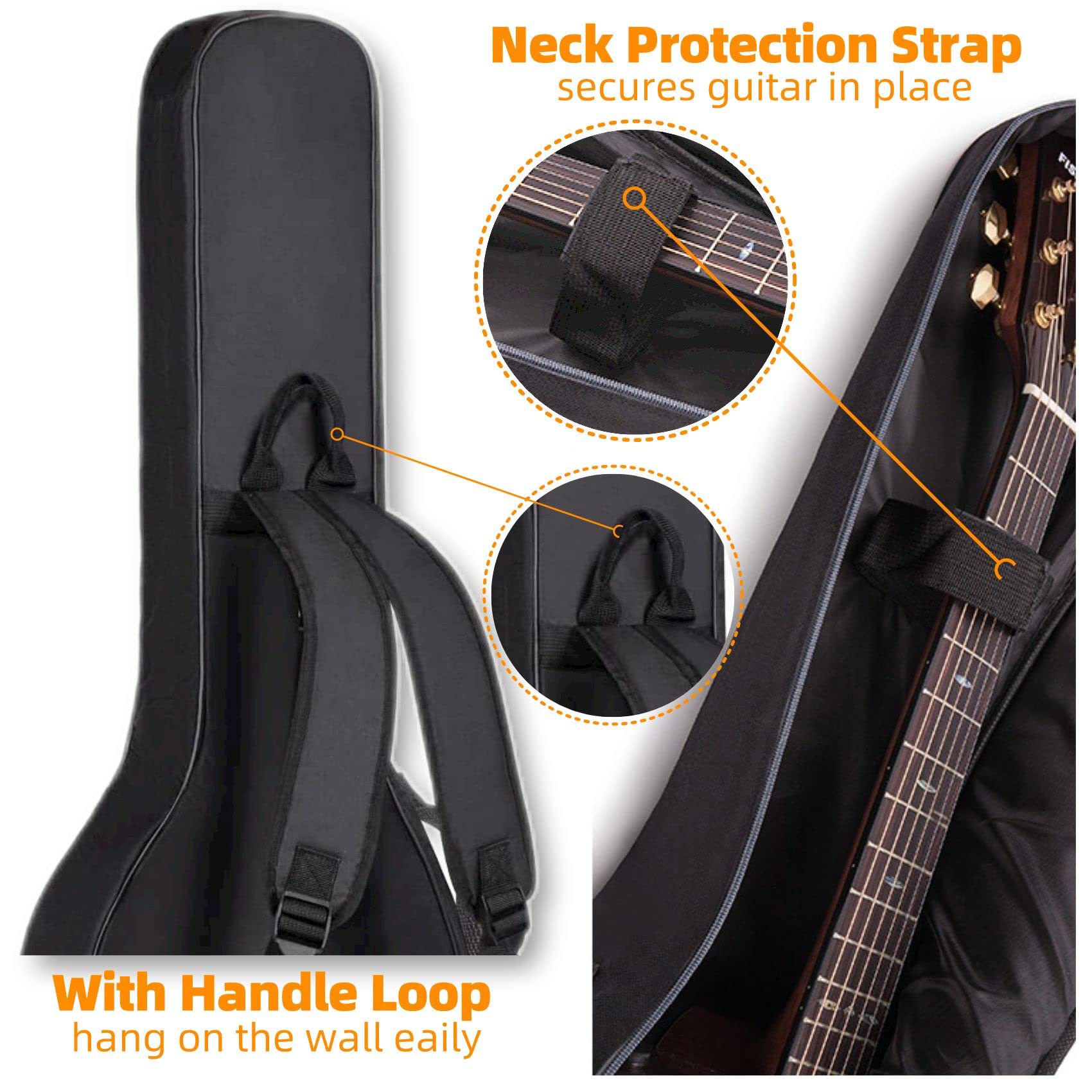 GIGKOUKI 40 41 Inch Acoustic Guitar Case Soft 0.35" Padded Guitar Bag, Waterproof Guitar Gig Bag Classical with Back Hanger Loop and Shoulder Strap