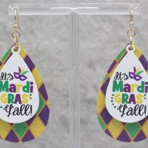 Mardi Gras Jewelry Fleur De Lis Earrings Carnival Cosplay Party Louisiana New Orleans Festival (White), One Size(1.25''*2'')