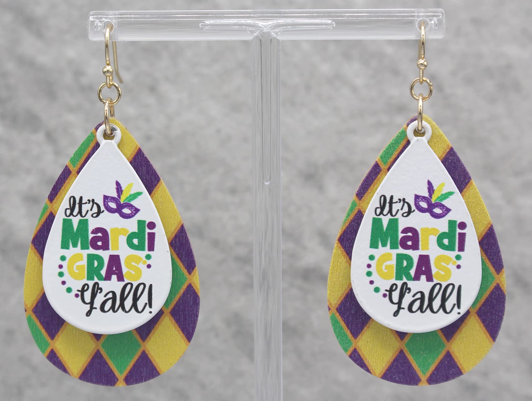 Mardi Gras Jewelry Fleur De Lis Earrings Carnival Cosplay Party Louisiana New Orleans Festival (White), One Size(1.25''*2'')