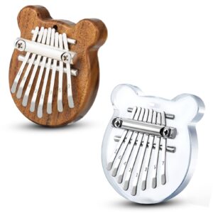 2 pack mini kalimba thumb piano 8 keys,portable solid wood and acrylic mbira finger piano for kids and adults,pocket musical gifts for beginners w/chain