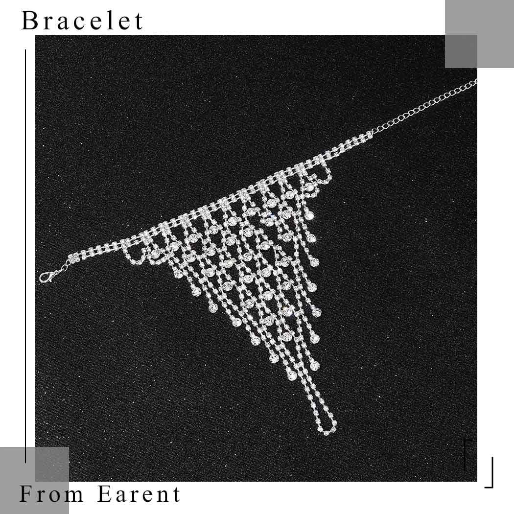 EARENT Rhinestone Bracelet Ring Silver Hand Chain Crystal Bangle Finger Ring Bracelets Wedding Hand Harness Hand Accessories for Women